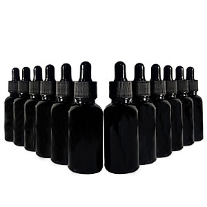 BEGIKET 1 oz Black Glass Dropper Bottle, 12 Pack 30ml Black Glass Bottles with Glass Eye Dropper, for Essential Oils, Aromatherapy Oil, Beard Oil, Perfume, Leak Proof Travel Bottles for Liquids