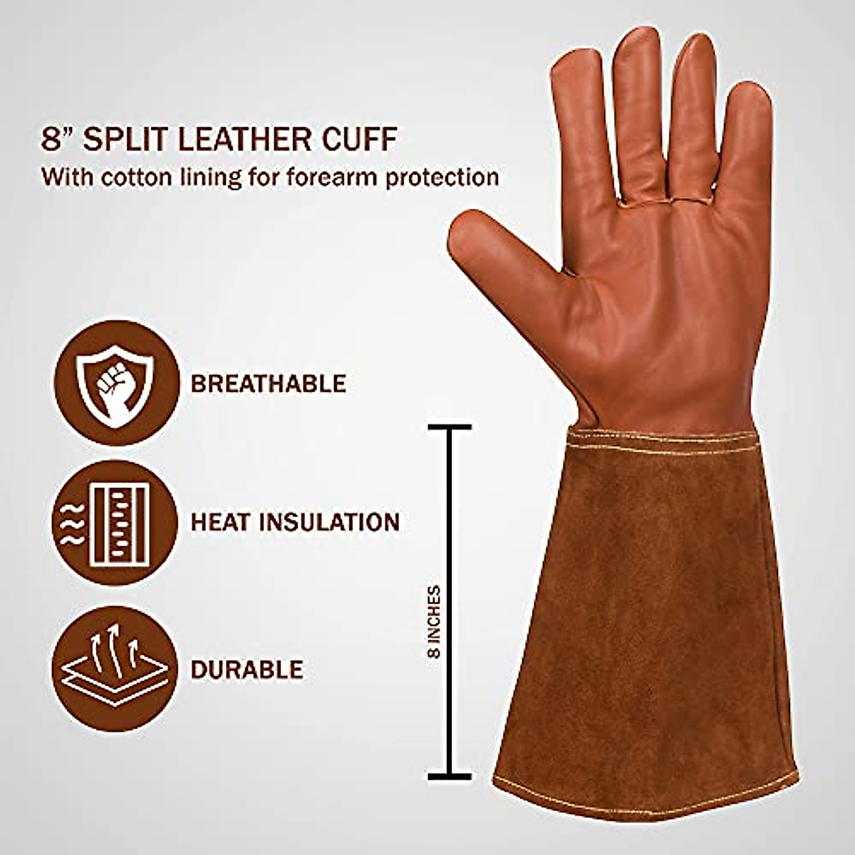 KBar7 Welding Gloves 1 Pair Heat Resistant for Forging, Stick, Mig Tig Womens and Mens XS, Small, Medium,Large,XL, XXL (Xs, Brown)