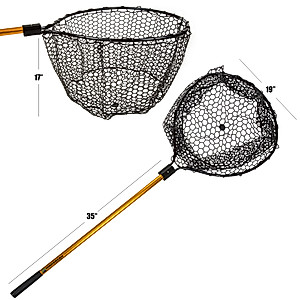 Collapsible Fishing Net - 56-Inch Retractable Landing Net with Telescopic Pole - Fishing Equipment for Catch-and-Release by Wakeman (Gold)