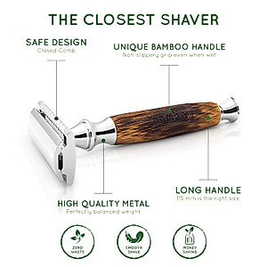 Safety Razor Silver | Bamboo Double Edge Razor | Mens Razors for Shaving | Safety Razor For Women | Shaving Razor | Double Edge Safety Razor | Single Blade Razors for Men | Reusable Razor | Bambaw