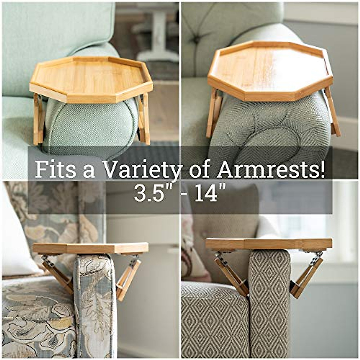 Clip On Tray Sofa Table for Wide Couches. Couch Arm Tray Table, Portable Table, TV Table and Side Tables for Small Spaces. Stable Sofa Arm Table for Eating and Drink Table (Natural)