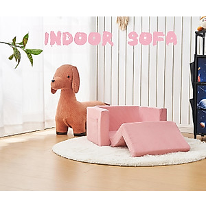 Kids Folding Sofa Chair Couch Foam Filled Lounge Toddler Chair Couch Cuddly Corduroy Comfy Bean Bag Chair Couch for Boys and Girls Pink 1-4T