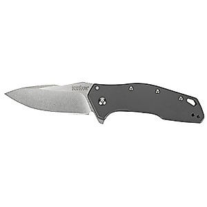 Kershaw Eris Pocketknife, 3" 8Cr13MoV Stainless Steel Drop Point Blade, Stonewashed Finish, One-Handed Assisted Flipper Opening EDC,Black