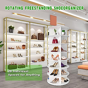 Rotating Shoe Rack,7 Tier Spinning Shoe Rack,Revolving 360° Shoe Rack,Lazy Susan Shoe Rack for Entryway,Shoe Carousel Fits 28 Pairs of Shoes,Handbag,Easily Assembled Vertical Shoe Tower
