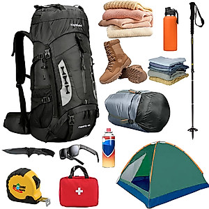 King'sGuard 60L Hiking Backpack Men Women Camping Backpack Waterproof Backpacking Mountaineering Climbing Daypack with Rain Cover (Black)