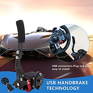 Htostar Racing PC Racing Game USB Handbrake,64 Bit USB Handbrake Compatible with G25 G27 G29 G920 T500 T300(With Clamp)