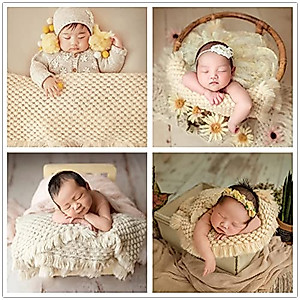 Baby Photography Props Basket Braid Wool Wrap Newborn Photo Shoot Baskets Filler Posing Stuffer Background Blanket (Beige)