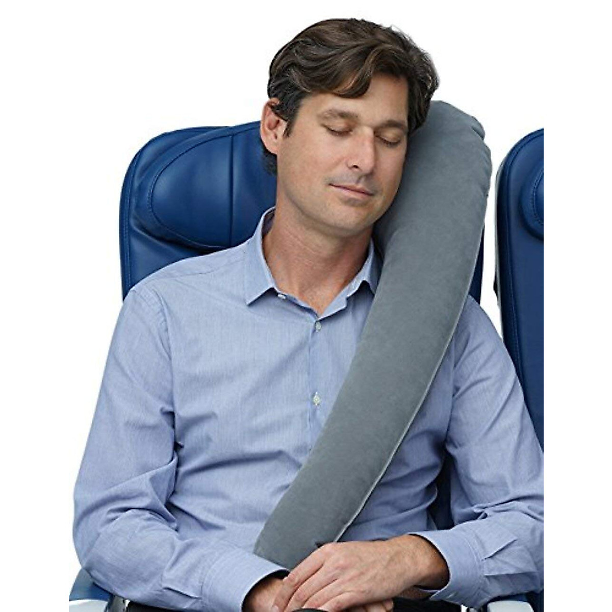 TRAVELREST Ultimate Travel Pillow & Body Pillow - Headrest, Auto, Bus, Train, Office Napping, Camping, Wheelchairs, Comfort and Support, Rolls Up, Straps to Airplane Seat & Car - Blue