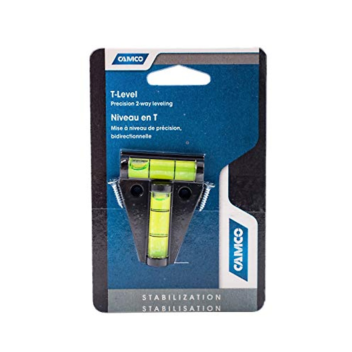 Camco RV T Level | Assists You in Leveling Your RV | For Front-to-Back and Side-to-Side Leveling | Screw-Mounted (25543), Green,black