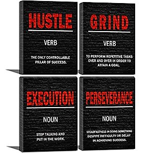 Grind Hustle Execution Motivational Wall Art Office Wall Art Black and Red Canvas Print Office Wall Decor Inspiring Framed Wall Art Success for Office Workplace Decoration Wall Art for Man Woman