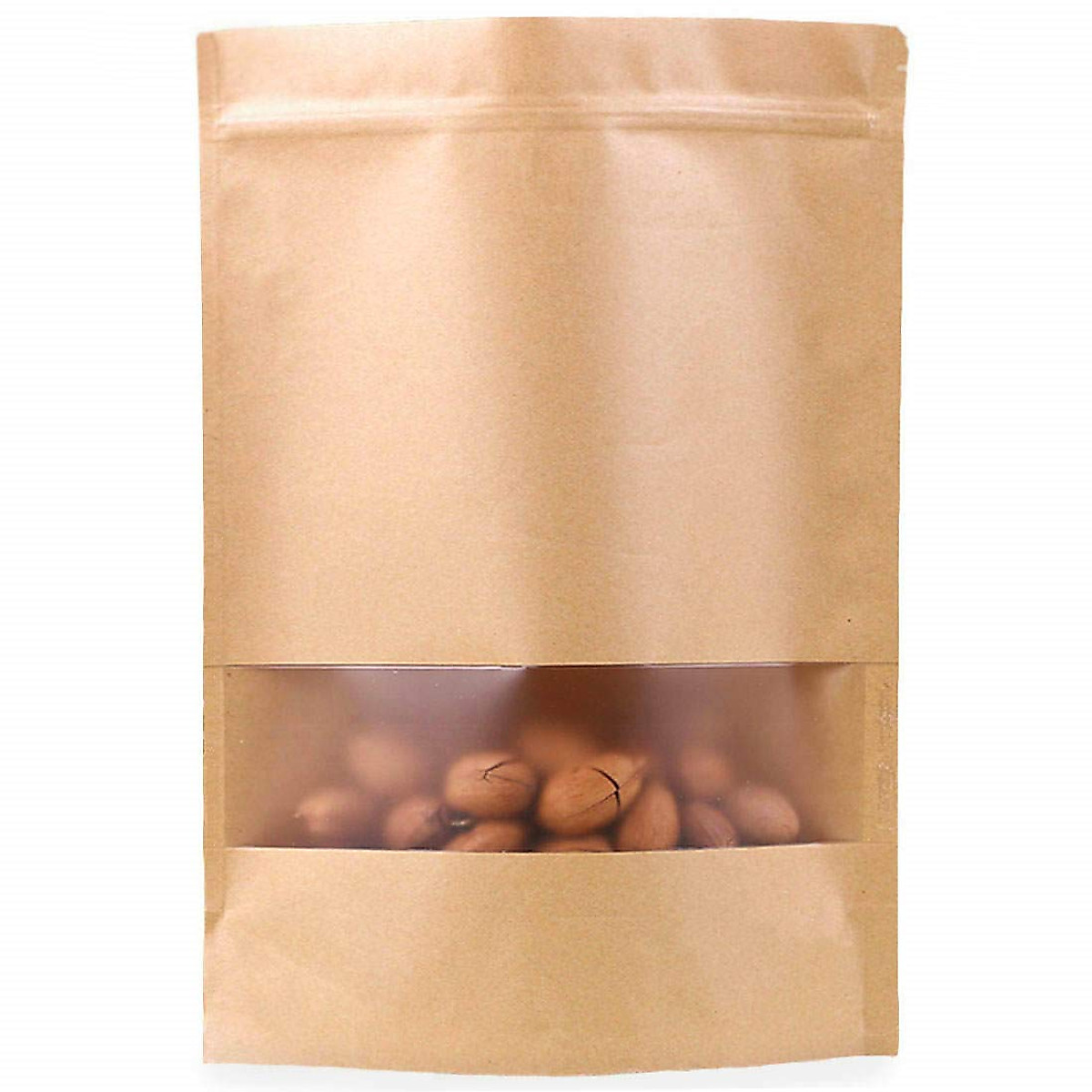 TYONMUJO 50pcs Kraft Paper Bags with Window Resealable Zip Lock Food Storage Bags Heat Sealable Stand Up Brown Paper Pouches for Cookies Coffee Tea 5.5×7.8in