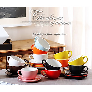 Yesland 2 Pack Ceramic Coffee Cup with Saucer, 8.5 oz Cappuccino Cup Latte Cup, Glossy Red Espresso Cups for Specialty Coffee Drinks, Latte, Cafe Mocha and Tea