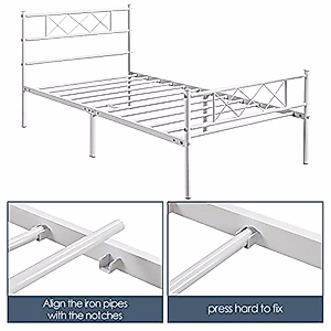 Yaheetech Metal Bed Frame Platform with Headboard and Footboard Mattress Foundation No Box Spring Needed Under Bed Storage Strong Slat Support Twin Size White