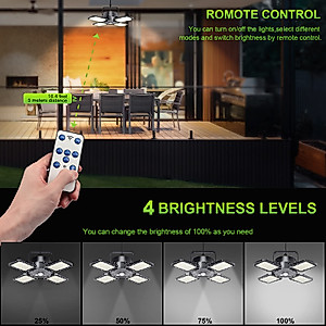 Solar Shed Light Outdoor/Indoor, 4-Leaf Solar Pendant Light 1000LM 128-LED with 4 Lighting Modes Remote Control, IP65 120° Adjustable Motion Sensor Light for Home Yard Garage Barn