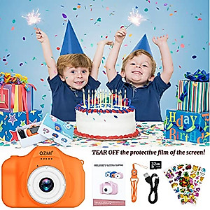 OZMI Digital Mini Camera for Kids, Christmas Birthday Gift for Kids Age 3-12, Selfie Camera for Toddler Boys Girls, Children Toy Camera for 3 4 5 6 7 8 9 Year Old Girls with 32GB Card - Orange