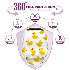 Baby Car Seat Stroller Covers Yellow Rubber Duck On White Nursing Cover Breastfeeding Scarf Soft Breathable Stretchy Coverage Carseat Canopy Cover for Boys and Girls Multi Usefor Baby Shower