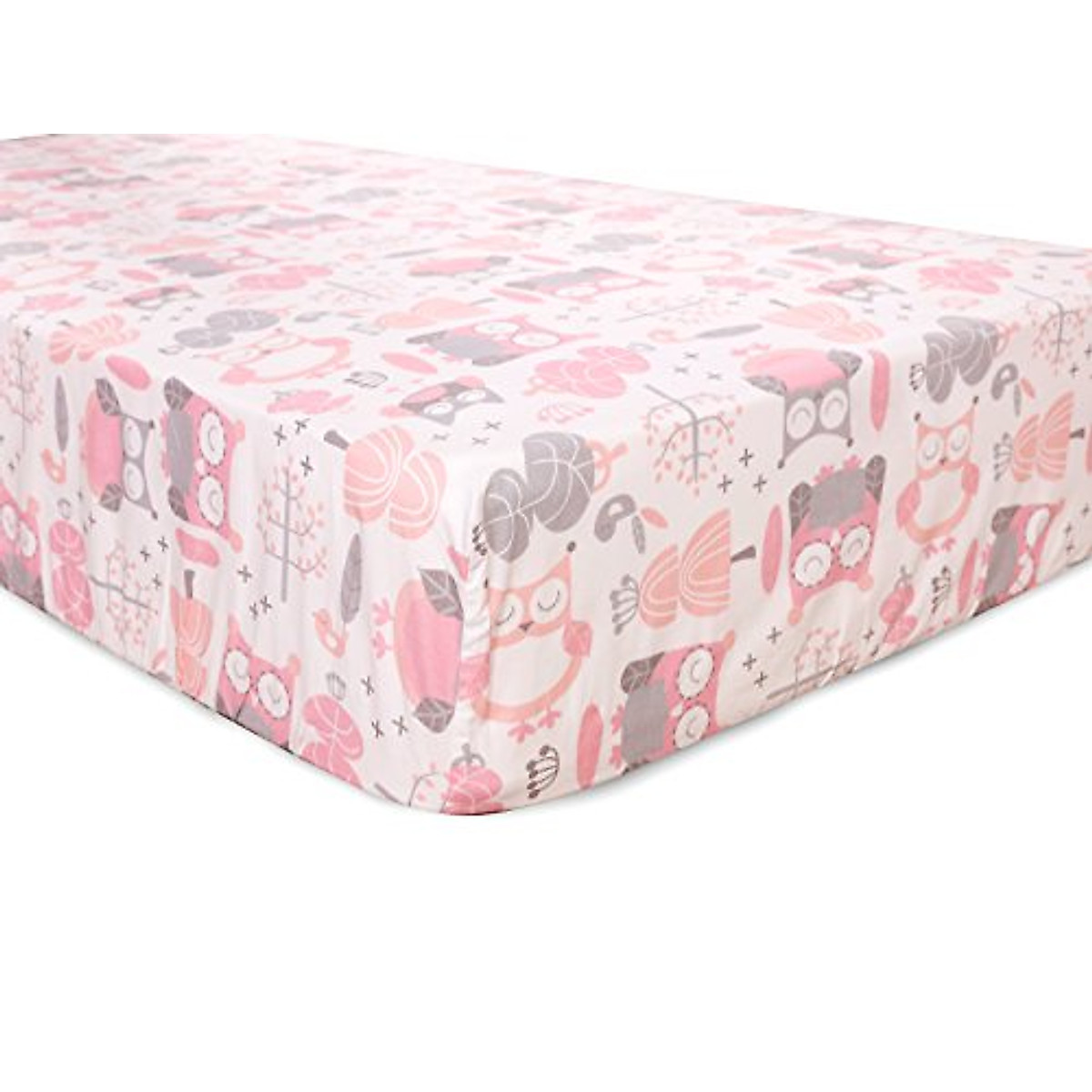 Levtex Baby - Night Owl Pink Crib Fitted Sheet - Fits Standard Crib and Toddler Mattress - Tossed Owls and Trees - Pink, Grey, White - Nursery Accessories - 100% Cotton