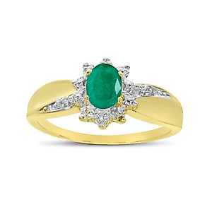 Direct-Jewelry 10k Yellow Gold Oval Emerald And Diamond Ring (Size 9.5)