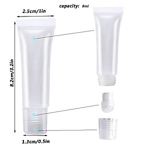 AYWFEY 20 Pcs 8 ml Empty Lip Gloss Tubes + Plastic Funnels + Pipette + Spatula, Refillable Travel Tubes, Clear Lip Balm Tubes, Empty Foundation Tube for DIY Lip Gloss Balm Cosmetic on Travel