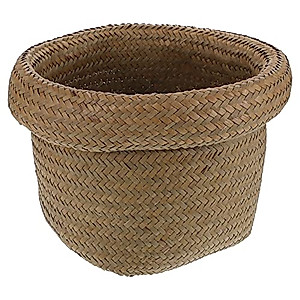 YARNOW Rattan Waste Basket Straw Woven Basket Trash Can Garbage Container Bin Dried Flower Bucket for Bathrooms Kitchens Home Offices M Orange, 26X26X26CM, (HI04CF350E8OHB8CFCS913P6)