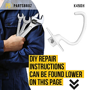 PartsBroz K45DH Dough Hook - Compatible with KitchenAid Tilt-Head Stand Mixer 4.5 Quart and 5 Quart Bowel Fits KSM95 KSM150PS K45SS KSM97 KSM150 KSM96 KSM90 KSM75 K45SSWH K45
