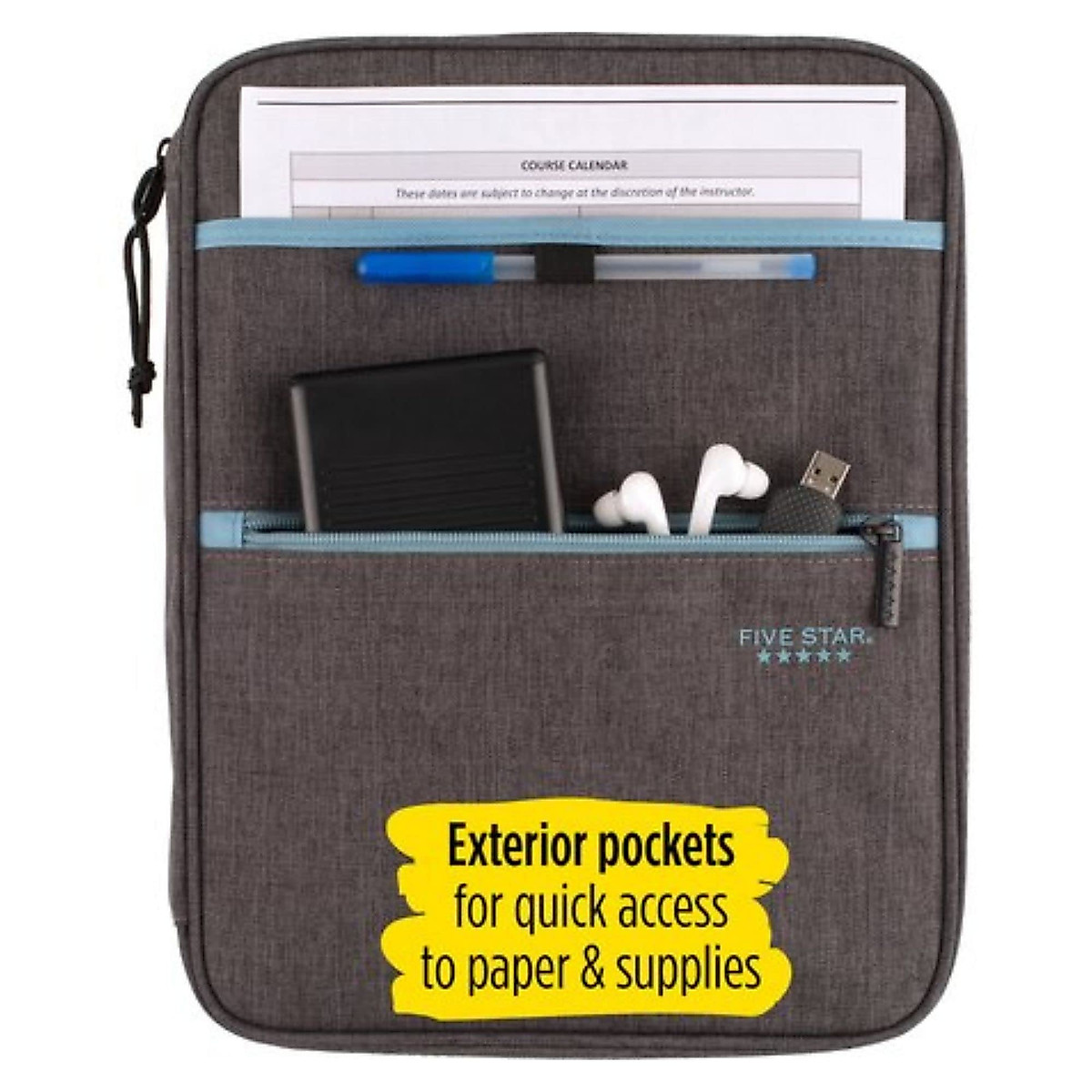Five Star Zipper Binder, 1 Inch 3-Ring Binder, Carry-All with Internal Pockets and Dividers, 375 Total Sheet Capacity, Heathered Gray/Mint (29092BH0)