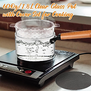 Baderke Small Glass Pot for Cooking with Steamer Lid Brush Spoon Set Glass Cooking Pan for Pasta, Soup, Vegetable, Gravies, Vegetable and More(Style 1)