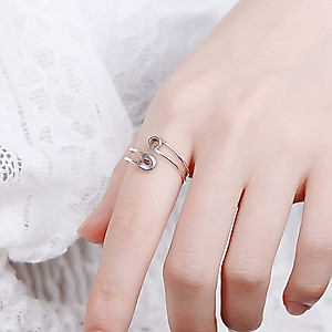 Izpack Double Layered Paperclip Safety Pin Stacking Rings Sterling Silver 925 Adjustable Wrap Finger Band Toe Ring Statement Promise Ring Fashion Jewelry Gifts for Women BFF