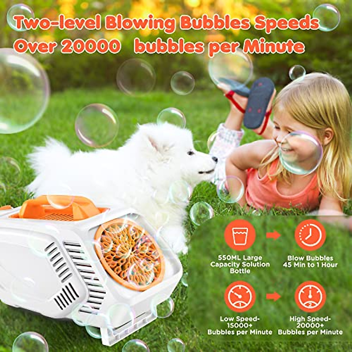 OSIMILY Bubble Machine, Automatic Bubble Blower, 20000+ Bubbles Per Minute Bubbles Toy for Toddlers Battery Operated Bubble Machine Bubble Toys for Indoor Outdoor Birthday Party(White)