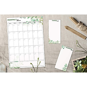 Monthly Magnetic Calendar for Refrigerator (Leaf) | Set of 3 Vertical Magnetic Dry Erase Board: Magnetic Fridge Planner 12 x 17 Inch, Shopping List & to Do List 4 x 8 Inch | 3 Markers & 1x Eraser