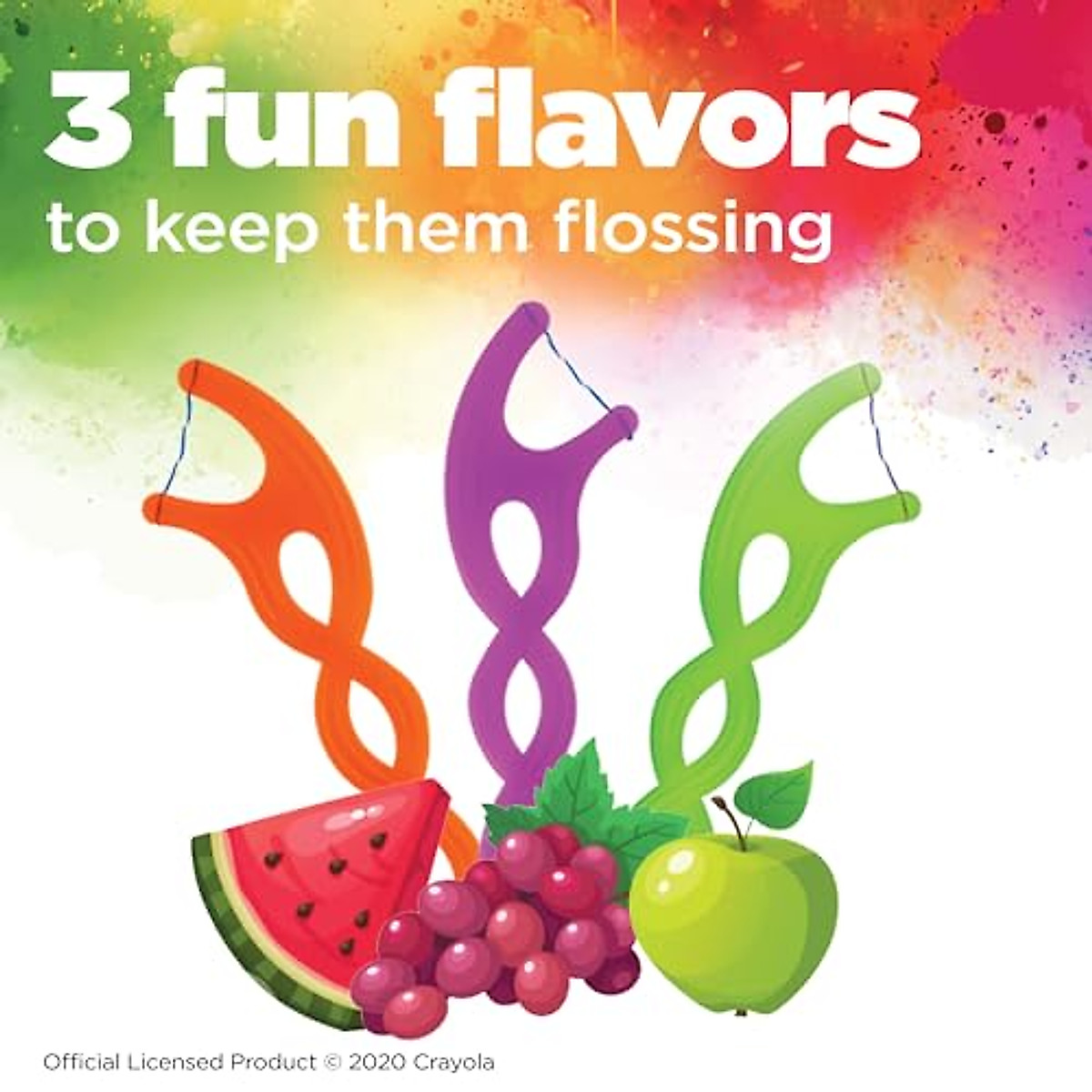 GUM Crayola Twistables Kids Flossers with Fluoride - Designed for Little Hands - Three Fun Fruit Flavors - Easy to Use Kids Floss Picks for Children Ages 3+, 90 ct (4pk)
