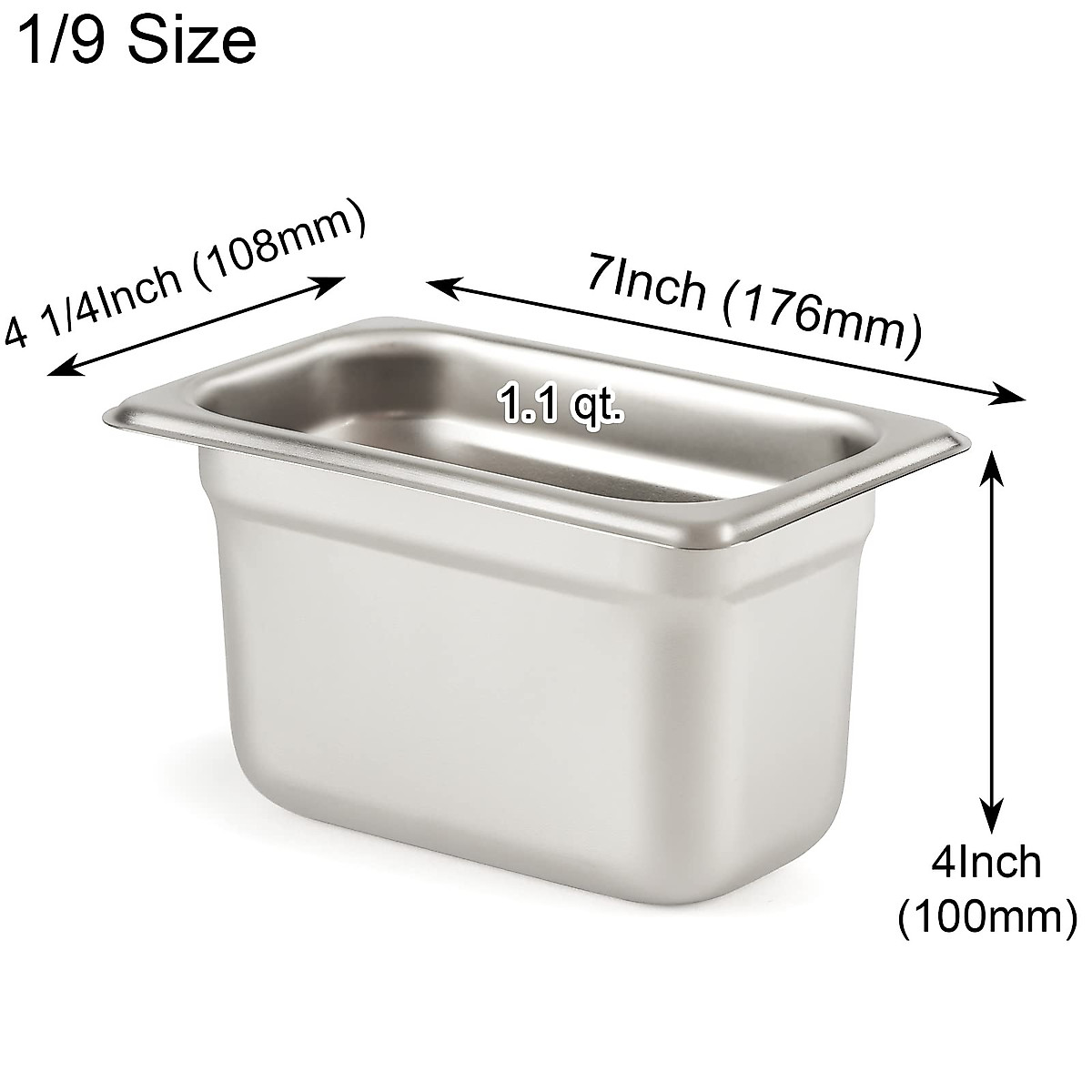 CURTA 6 Pack Anti-Jam Hotel Pans, 1/9 Size 4 Inch Deep, NSF Commercial 18/8 Stainless Steel Chafing Steam Table Pan, Catering Storage Metal Food Pan