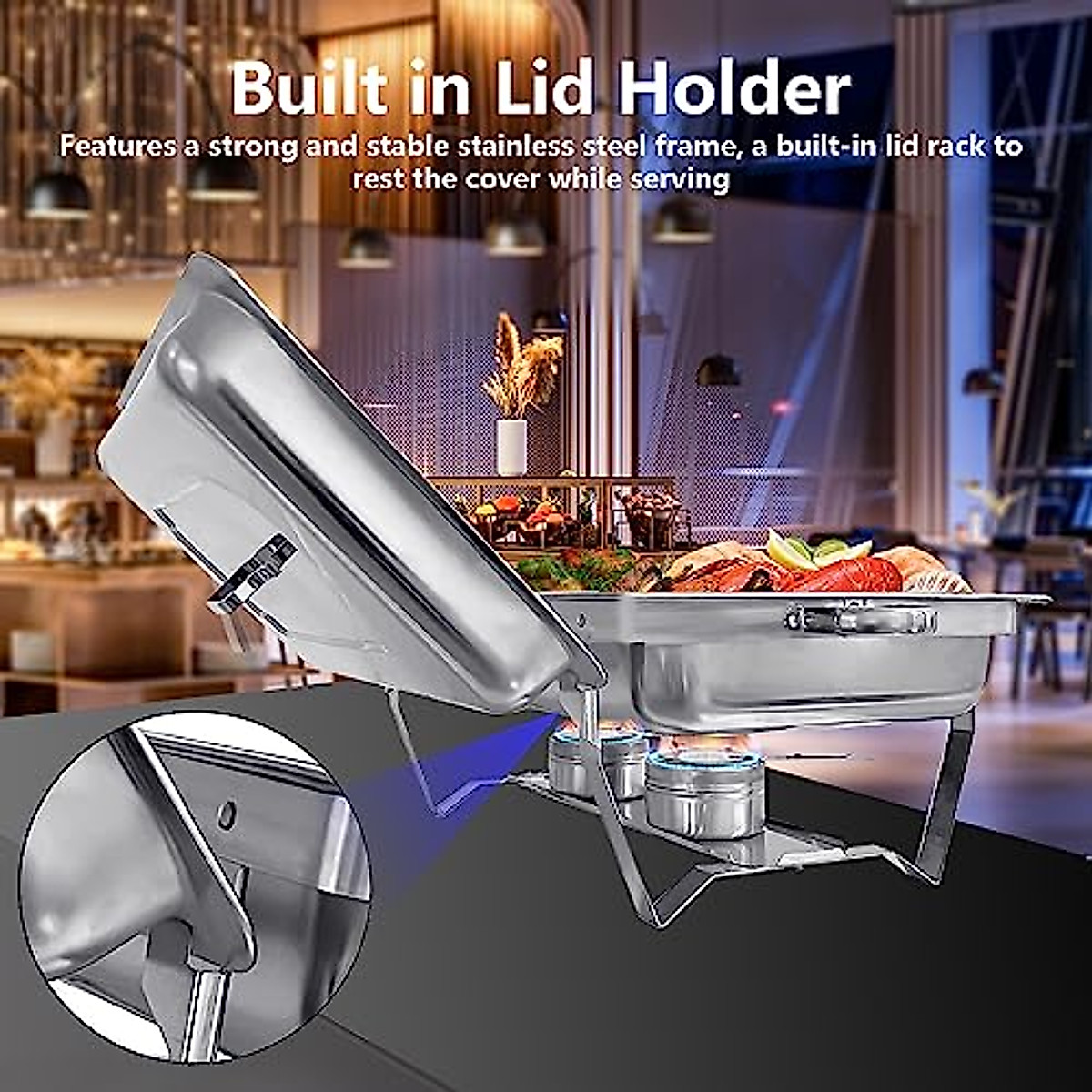 Chafing Dish Buffet Set 8 QT 4 Pack Stainless Steel,Buffet Servers and Warmers Chaffing Servers with Covers Folding Stand Food Warmer for Parties Buffets