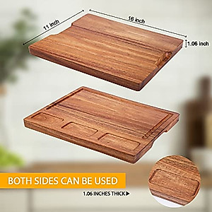 Acacia Wood Cutting Board for Kitchen(16" X 11"), Large Wooden Kitchen Chopping Boards 1.3 Inch Thick with Juice Groove and 3 Compartments as Cheese Board for Meat and Vegetables