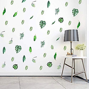 Leaf Wall Decals, H2MTOOL 64 PCS Removable Tropical Plants Tree Leaves Stickers for Kids Nursery Room Decor