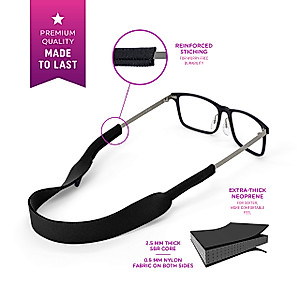SQV Eyeglasses Holder Strap Premium Soft Neoprene Adjustable Sport Eyeglasses Holder for Men & Women - Glasses Cord Lanyard - Eyeglass Retainer (2, Black)