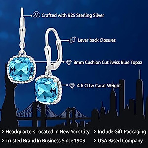 Gem Stone King 925 Sterling Silver 8MM Cushion Gemstone Birthstone Leverback Drop Dangle Earrings for Women