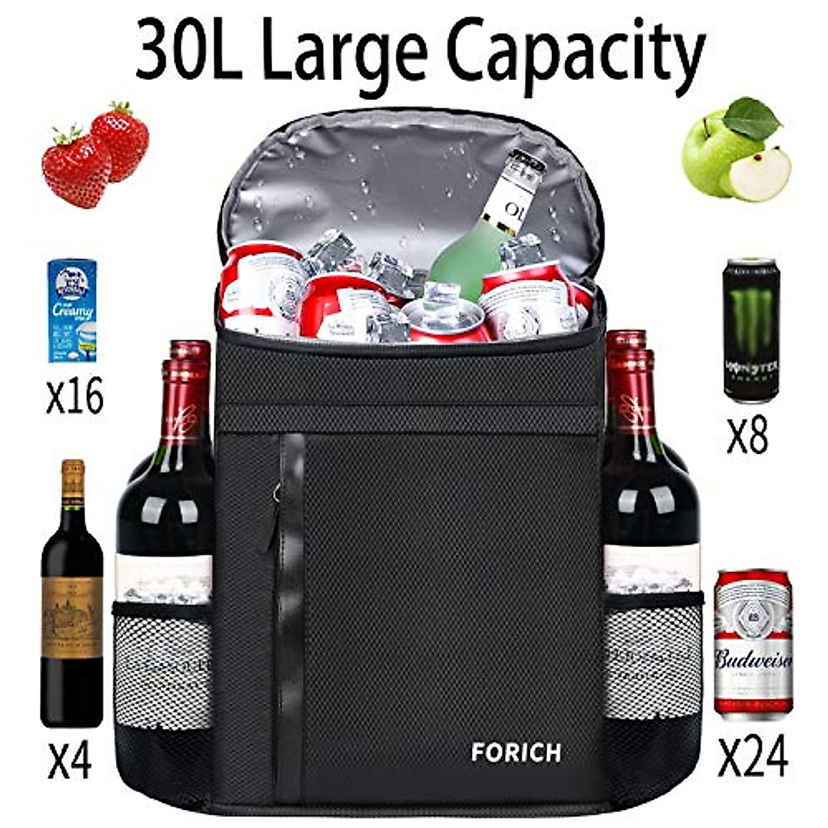 FORICH Soft Cooler Backpack Insulated Waterproof Backpack Cooler Bag Leak Proof Portable Cooler Backpacks to Work Lunch Travel Beach Camping Hiking Picnic Fishing Beer for Men Women (Z-Black)