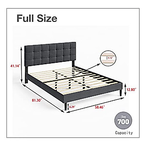 Zoophyter Upholstered Platform Full Size Bed Frame with Headboard No Box Spring Required Easy Assembly Dark Grey