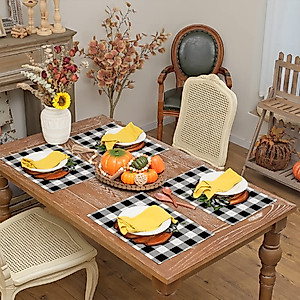 GEEORY Fall Placemats, 12x18 Inch Set of 4 Buffalo Plaid Check Pumpkins Table Decoration for Kitchen Dining, Indoor & Outdoor Dinner Party (Orange Pumpkin) GP085-18