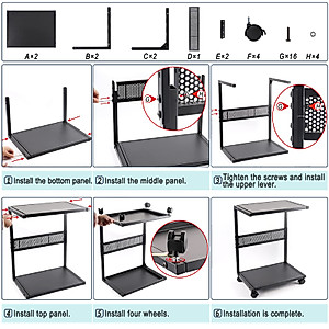 Bfttlity PC Stand Computer Tower Stand 2-Tier Metal CPU Stand with Locking Caster Wheels Suitable for Most PC (S)