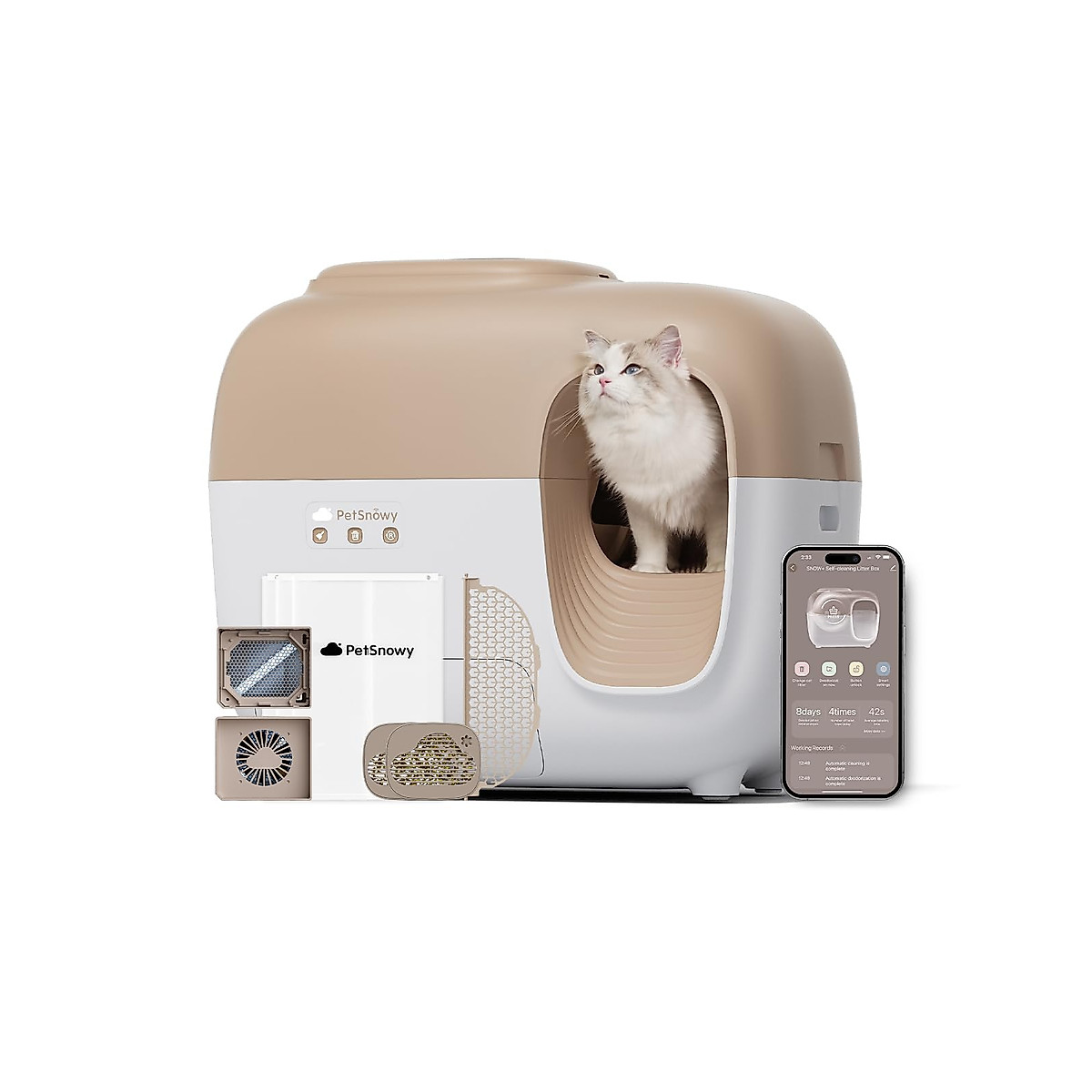 PetSnowy (2024 Premium Version with Mini Mesh) Snow+ Self Cleaning Automatic Litter Box with Zero Odor TiO2 System Automatic Cat Litter Box Self Cleaning for 3.3-20 lbs