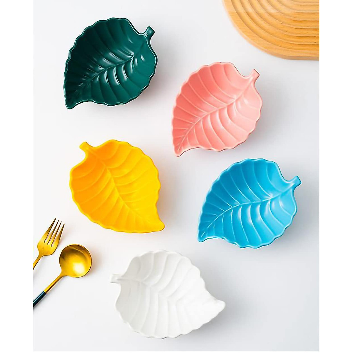 WAIT FLY Creative Leaves Shaped Ceramic Appetizer Plates, Dessert Bowls, Candy Bowls, Salad Bowls, Small Baking Dishes-Set of 2-Green-8 OZ