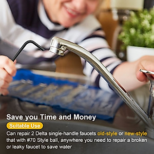 Enhon Kitchen Faucet Cartridge Repair Kit, Compatible with Delta/peerless Faucet 86970 Single Handle #70 Ball Valves and Lever Handles, Fix Dripping Faucets, Stainless Steel (2 Packs)