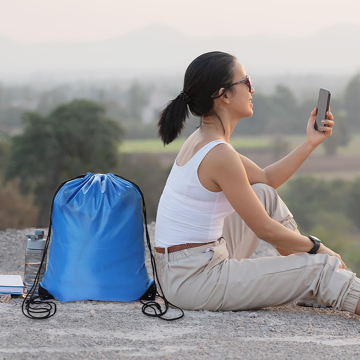 Sliverdew 2 Pcs Blue Drawstring Backpack Bags Sports Cinch Sack String Bags Drawstring Gym Bag Draw String Backpack Bulk Swimming String PE Bags