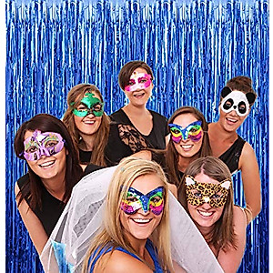FECEDY 2pcs 3ft x 8.3ft Navy Blue Metallic Tinsel Foil Fringe Curtains Photo Booth Props for Birthday Wedding Engagement Bridal Shower Baby Shower Bachelorette Holiday Celebration Party Decorations