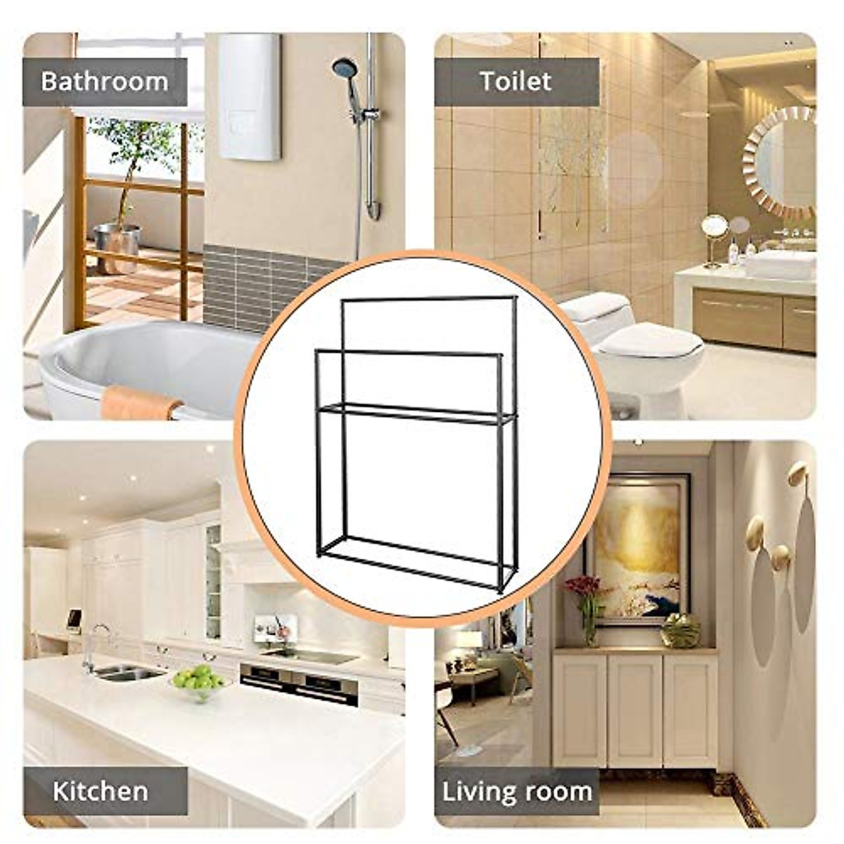 -Shelf Balcony Bathroom Metal Free Standing Towel Rack Stand,Tall Towel Holder Iron,Rust-Resistant,Easy to Assemble/Black/75 * 20 * 110Cm