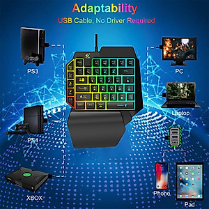 FELICON One Handed Gaming Keyboard and Mouse Combo, Rainbow Backlit 39 Keys Portable Small Mechanical Feel Keyboard with Wrist Rest Support, RGB Backlight 6 Buttons Adjustable Mice for PC Gamer