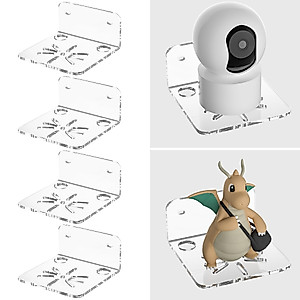 Sezanrpt Clear Acrylic Wall Shelf 4 Pack for Surveillance Cameras, Smart Security Cameras, Small Floating Shelf for Plants, Speaker, Dog Camera, 4'', with Cable Clips