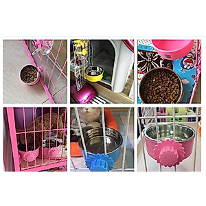 DEVILMAYCARE Pet Feeder Dog Bowl Stainless Steel Food Hanging Bowl Crates Cages Dog Parrot Bird Pet Drink Water Bowl Dish Accessory (S: 4.5''x2'', Pink)